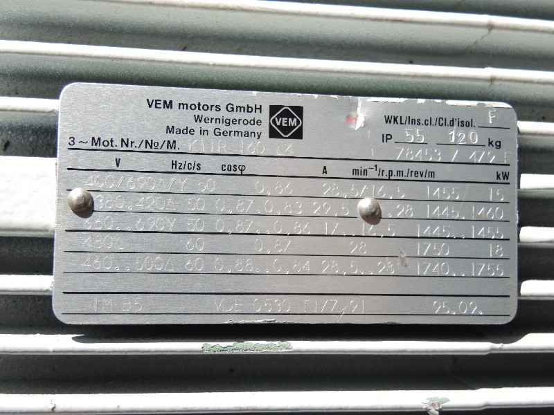 VEM K11R160 L4 3-phase 15 / 18 KW